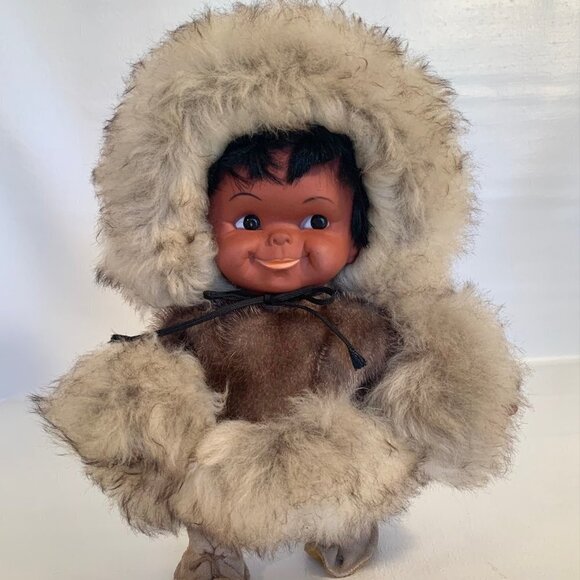 Toys | Vintage Inuit Eskimo Doll With Fur Coat Leather Hat Pants Native ...